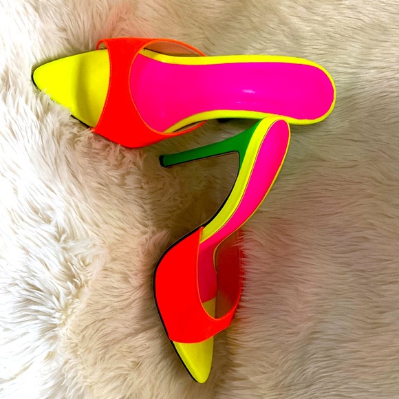 Shoes | Neon Colorblock 5 Inch Pointed Toe Mule | Poshmark